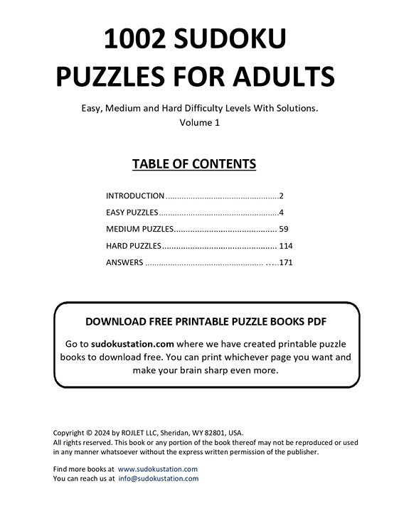 1002 Sudoku Puzzles. Easy, Medium, Hard. Vol. 1 (PDF)